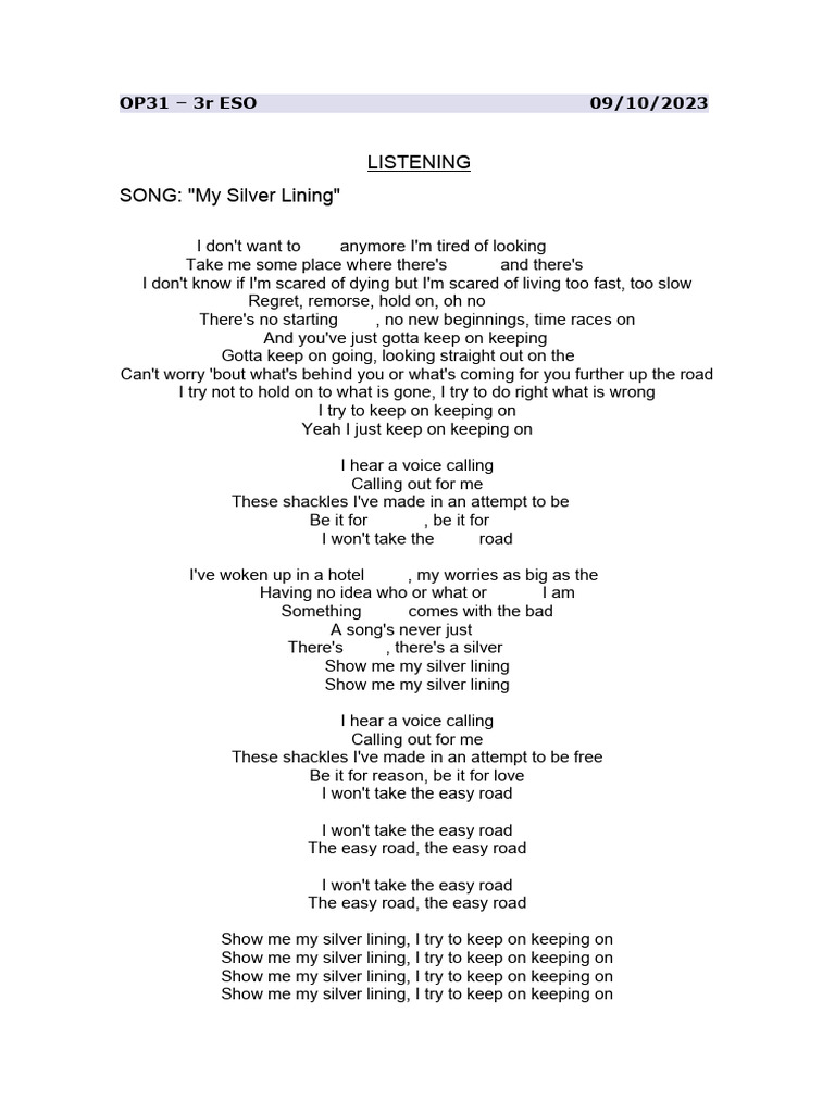 "My Silver Lining" Lyrics Analysis | PDF