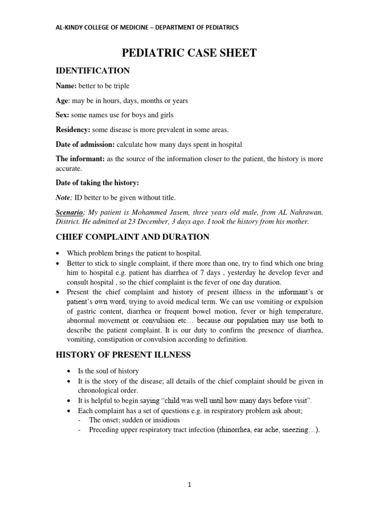 Pediatric Case Sheet: Identification | PDF | Childbirth | Cough