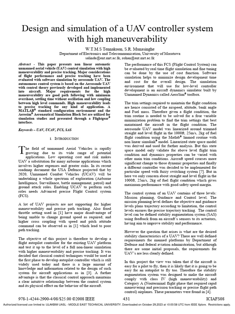 Design and Simulation of A UAV Controller System With High ...