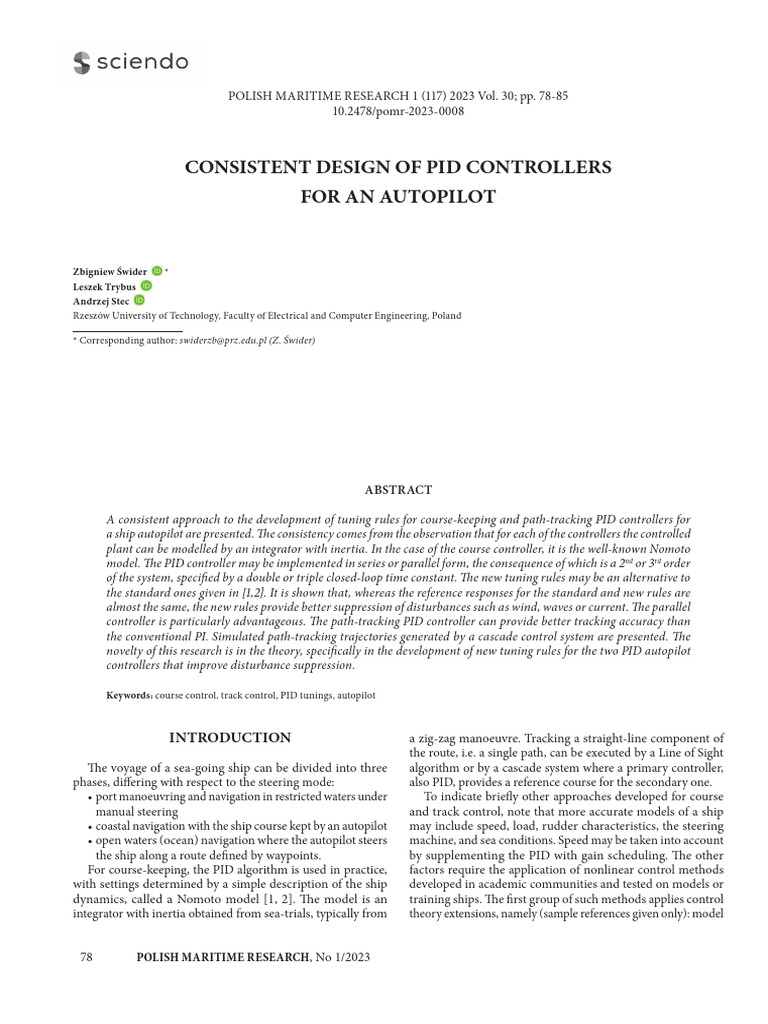 Consistent Design of PID Controllers For An Autopi | PDF | Control Theory | Mathematics