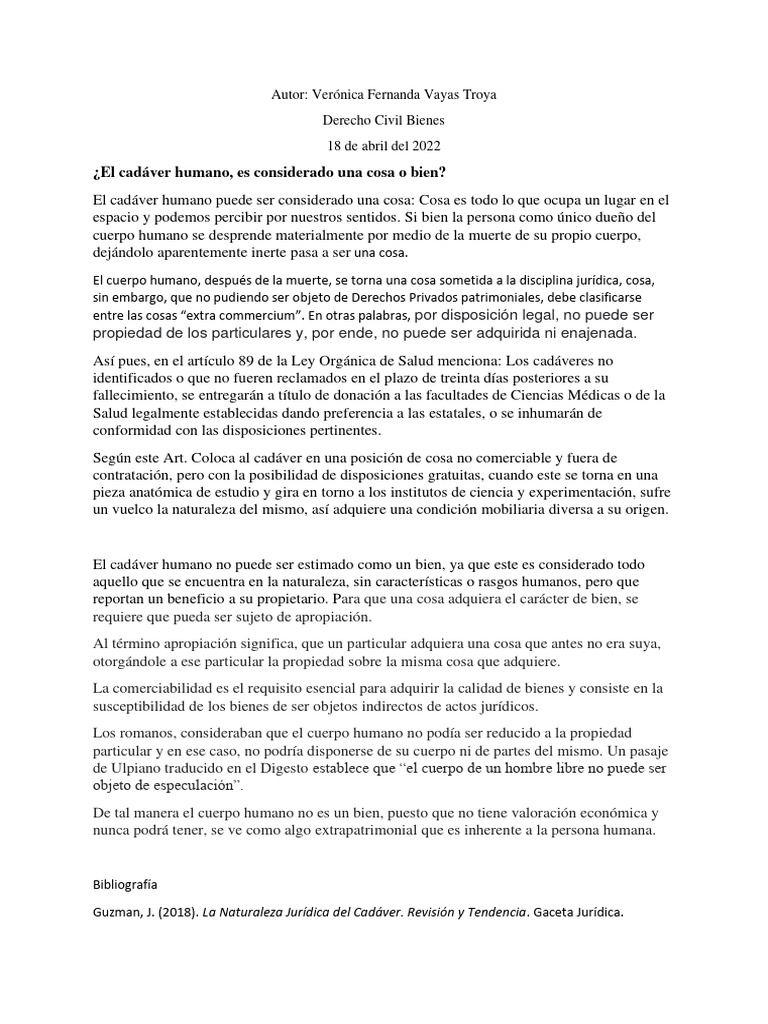 El cadáver humano: ¿cosa o bien? | PDF | Cadáver | Propiedad