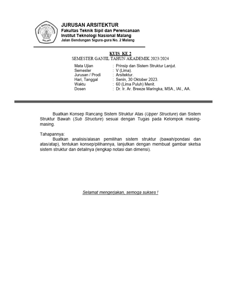 Soal Kuis Ke 2 PSSL 30-10-2023 | PDF | Seni | Komputer