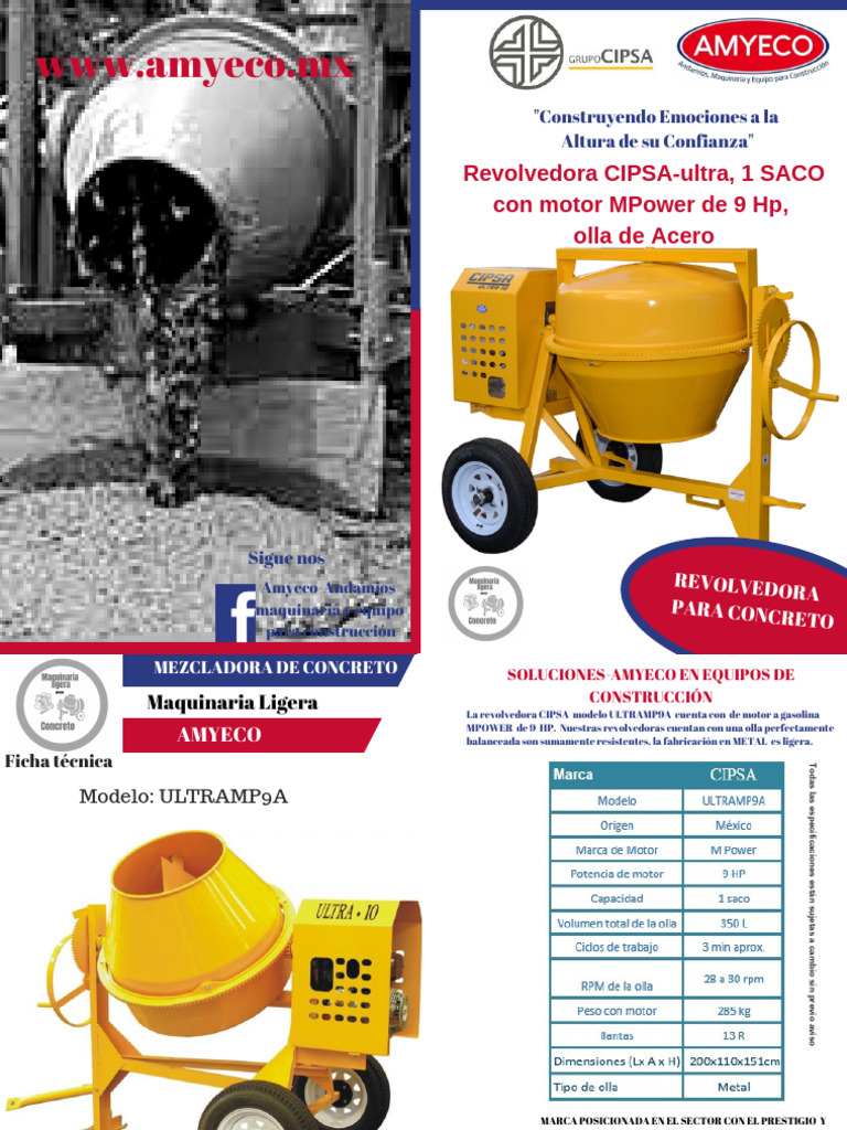 Revolvedora CIPSA-ULTRA 1 SACO Con Motor Mpower de 9 HP Remolcable Olla ...