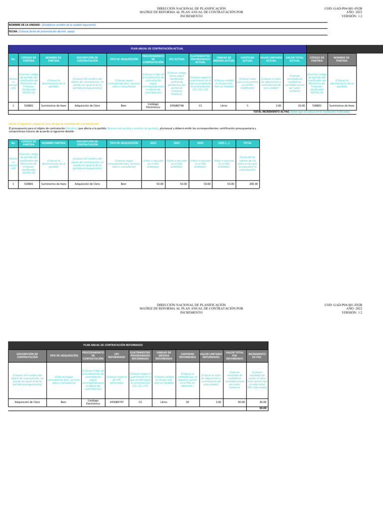 GPL-P04-S01-F02B Matriz de Reforma Al PAC - INCREMENTO | PDF