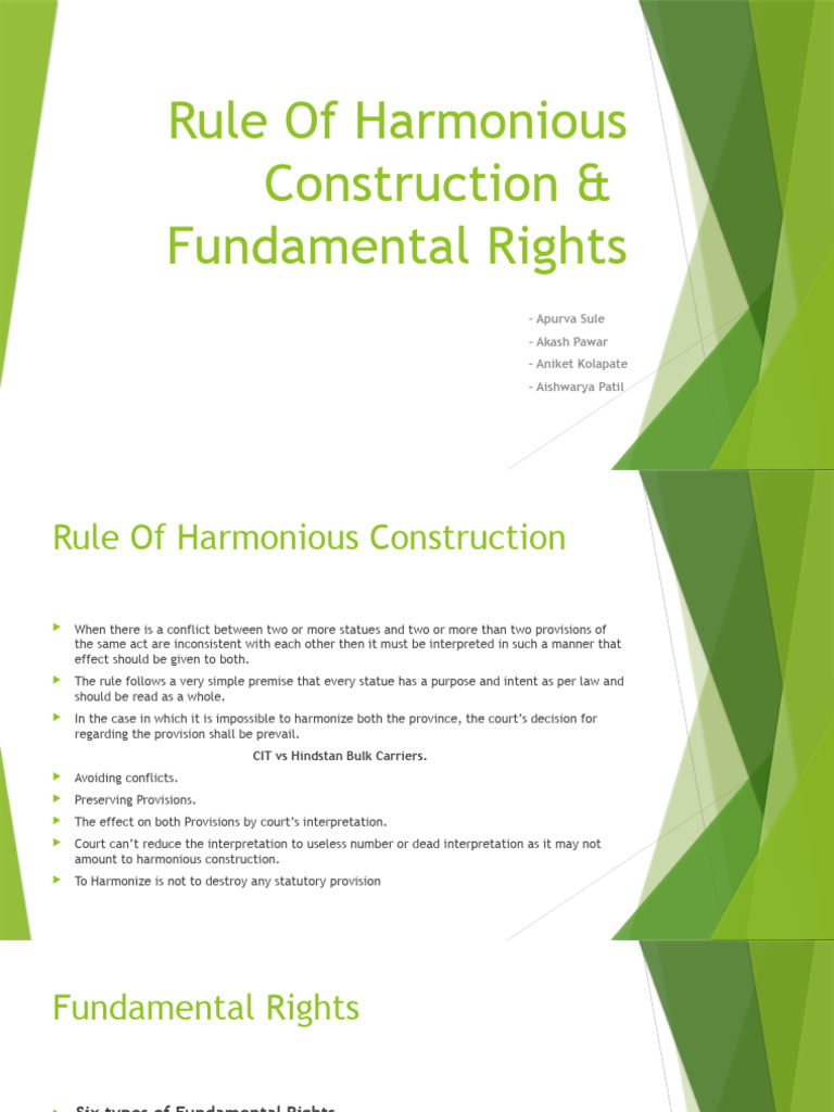 Rule of Harmonious Construction & Fundamental Rights | PDF | Justice ...
