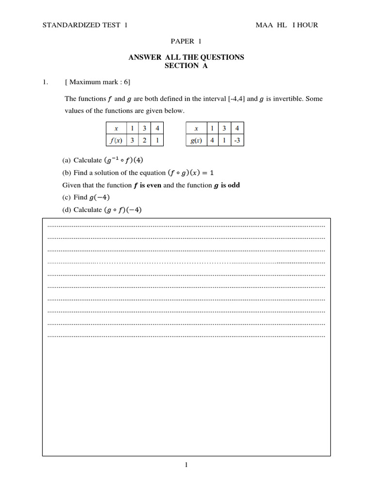 Standardized Test 1 Maa HL 2023 | Download Free PDF | Function ...