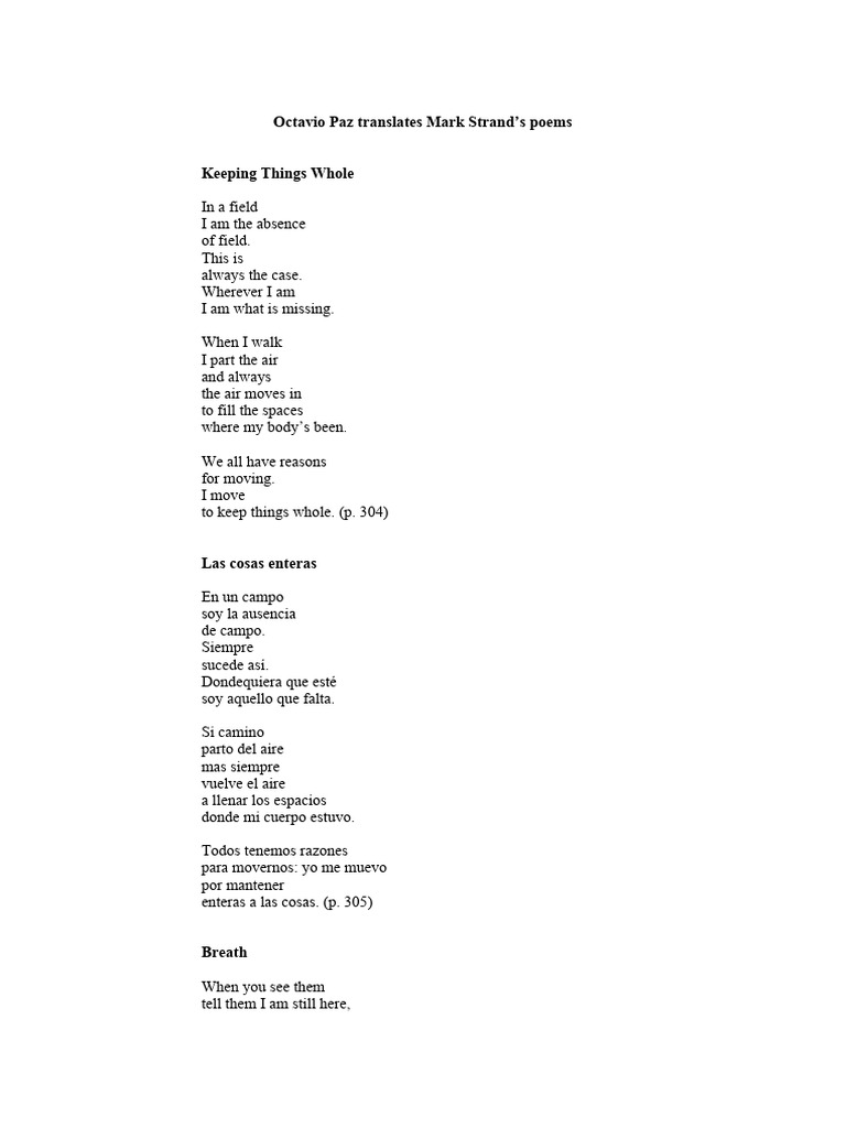 2 Octavio Paz Translates Mark Strand - Poems Transcript | PDF