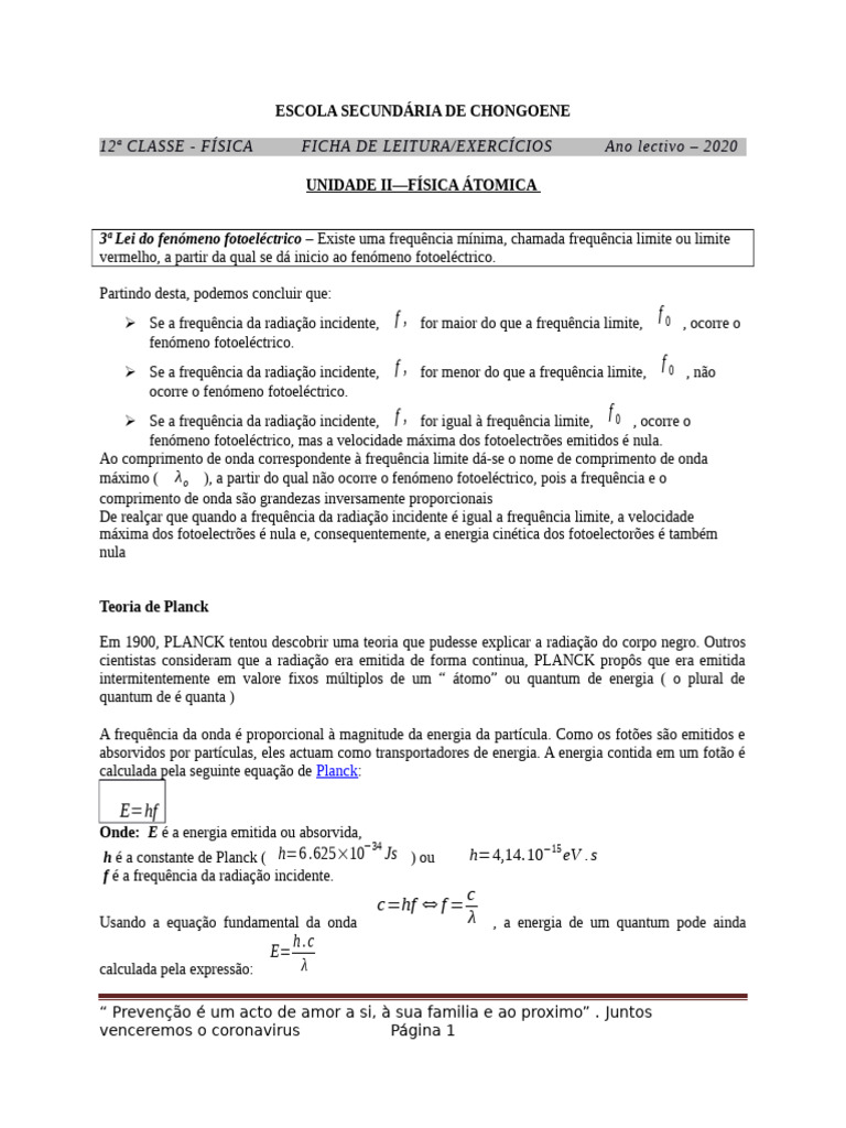 FISICA 12a Classe | PDF | Raio X | Elétron