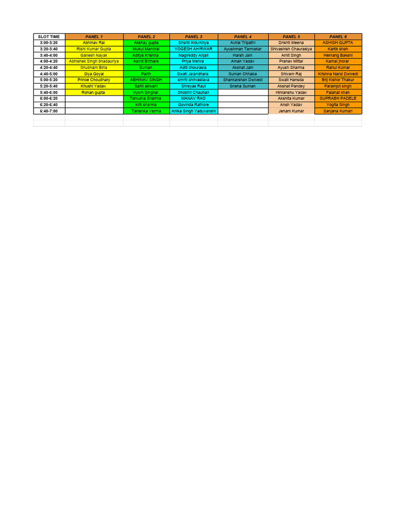 Panel Time - Sheet - 1 | PDF