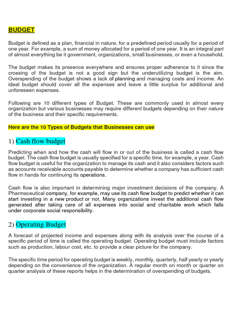 Budget and Its Types | PDF | Budget | Labour Economics
