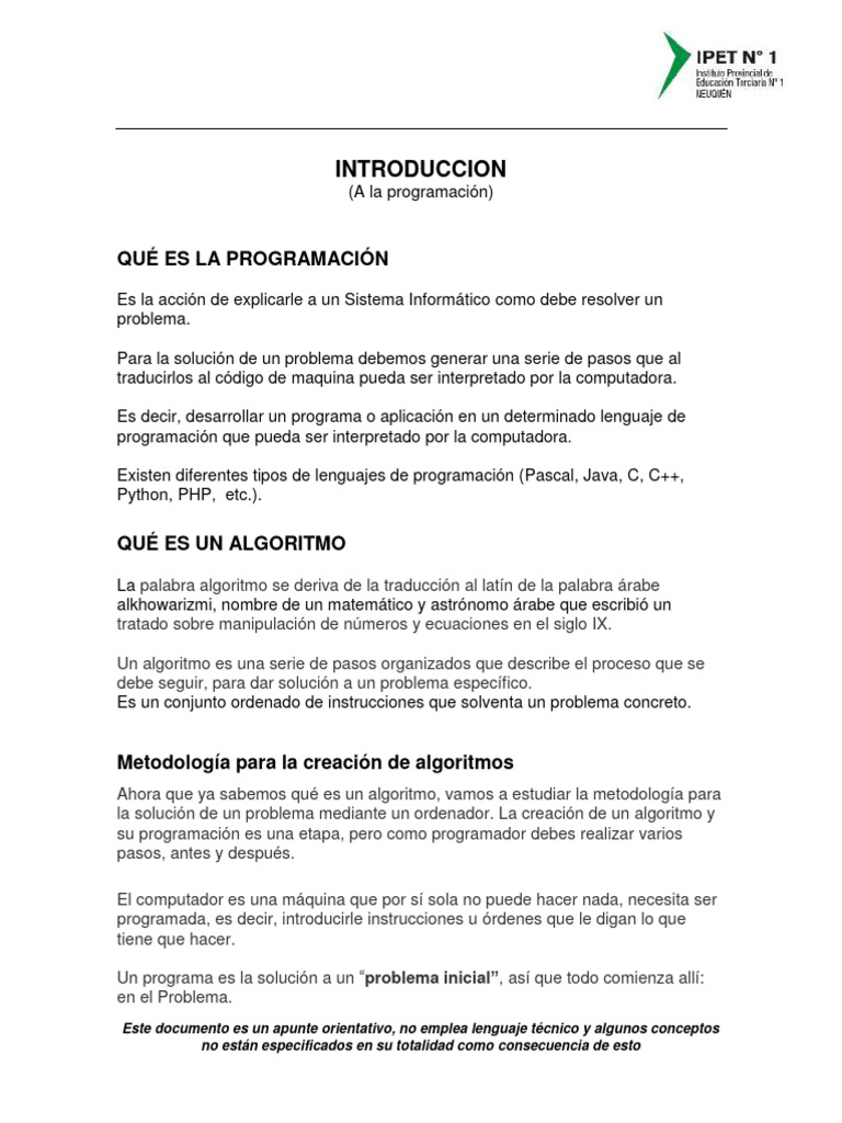2-1 Introduccion A La Programacion | PDF | Programación de computadoras | Algoritmos
