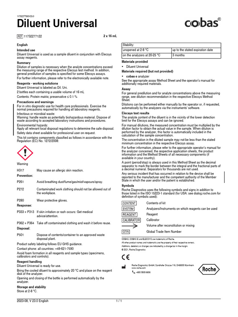 Diluent Universal for Elecsys Assays | PDF | Assay | Waste