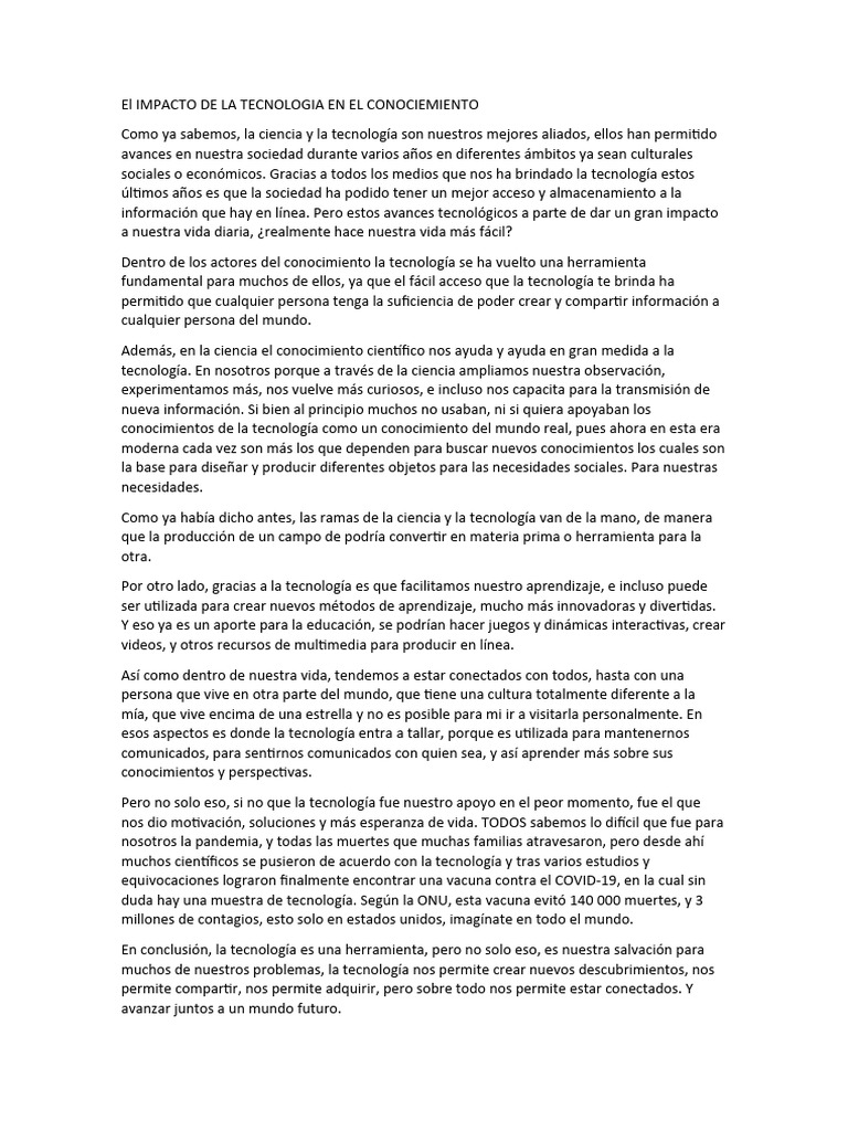 El Impacto de La Tecnologia en El Conociemiento | PDF | Conocimiento ... El Impacto de La Tecnologia en El Conociemiento | PDF | Conocimiento ...