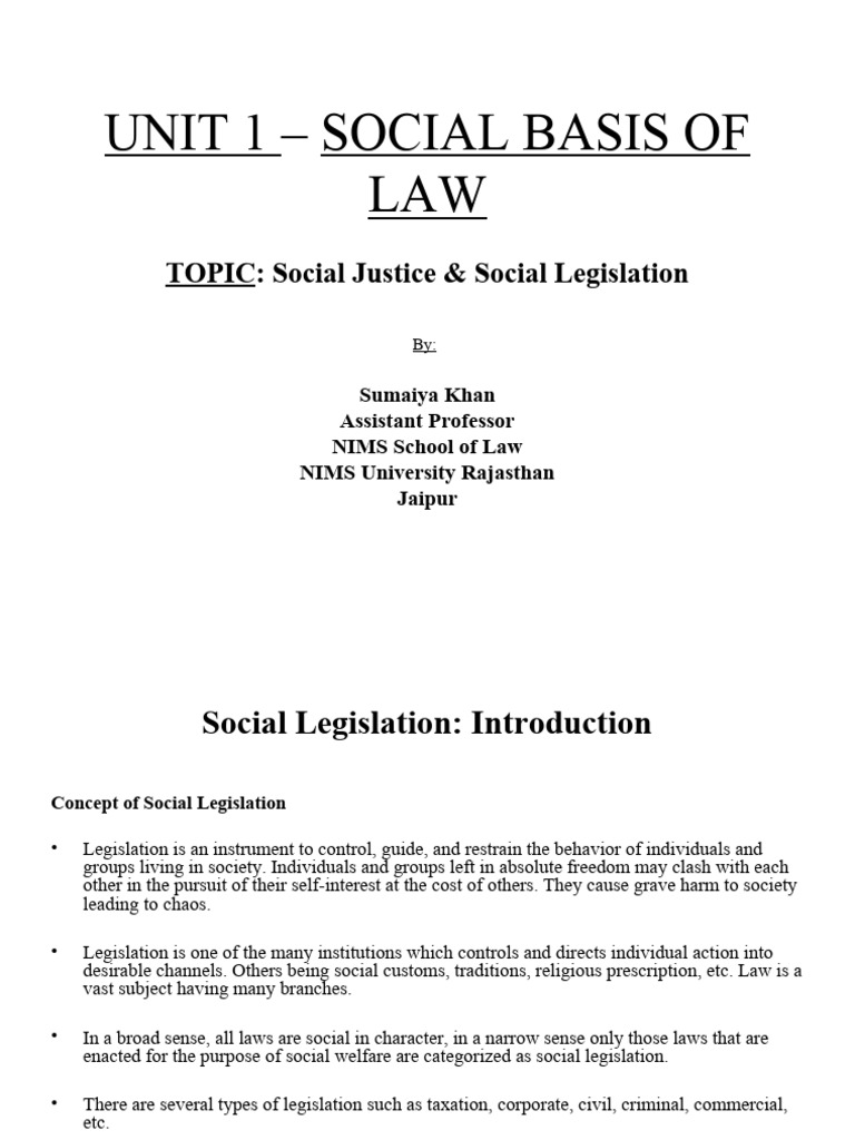Unit 1 - (5) Social Justce & Social Legislation | PDF | Social Justice ...