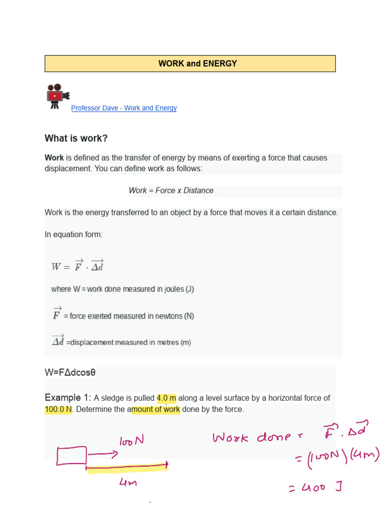 Work and Energy | PDF | Force | Kinetic Energy