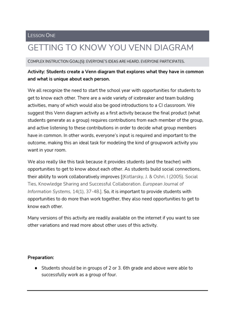Venn Diagram Icebreaker Activity | PDF | Human Communication | Cognition