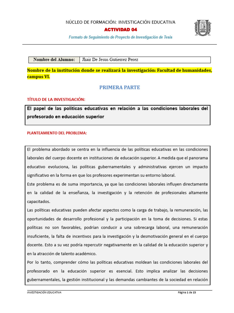 Formato Seguimiento Proyecto Investigacion 7C | PDF | Maestros ...