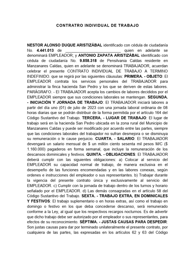 Plantilla para La Elaboracion de Contrato Individual de Trabajo | PDF | Salario | Tiempo de trabajo