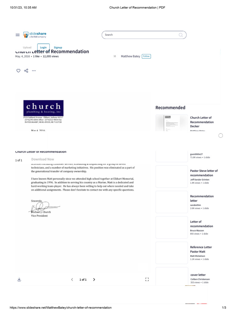 Church Letter of Recommendation - PDF | PDF | Business