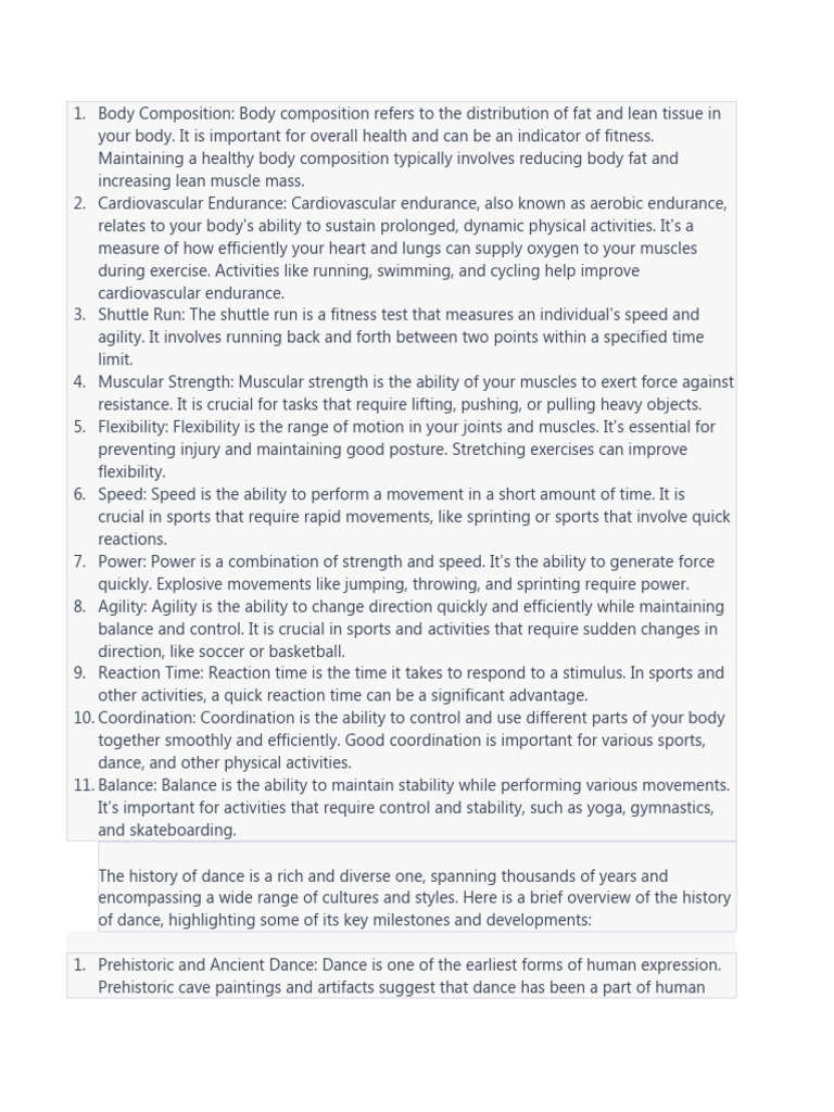 Gr. 12 HOPE Reviewer 2 | PDF | Dances | Flexibility (Anatomy)