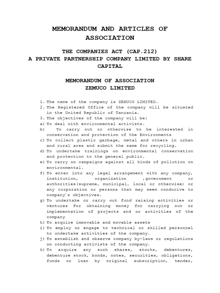 SSoul - Memorandum N Articles of Asociations (MEMARTS Template) | PDF ...