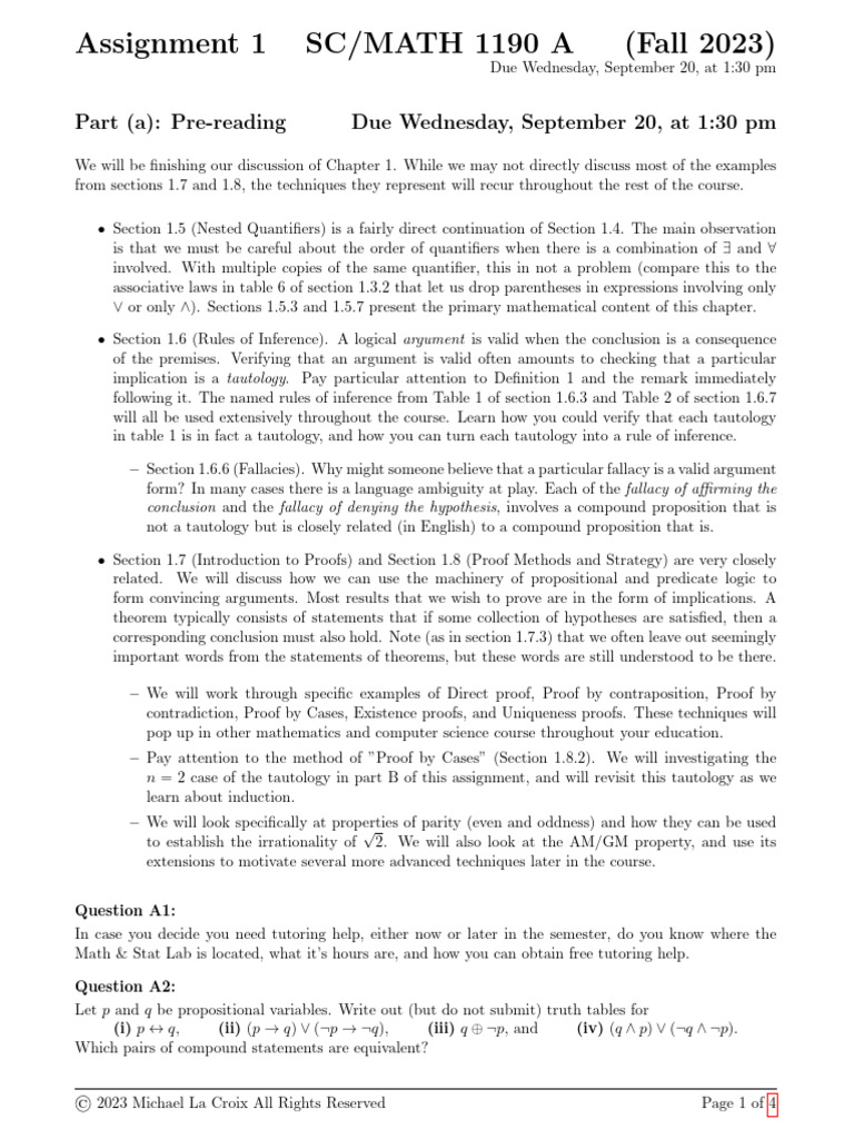 Assignment 1 | PDF | Mathematical Proof | Logic