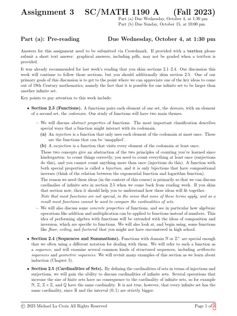 Assignment 3 Math | PDF | Function (Mathematics) | Set (Mathematics)