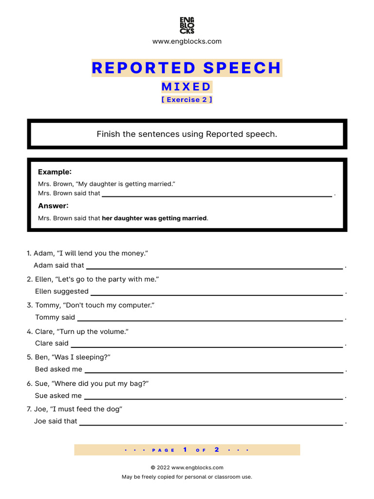 Reported Speech Mixed Exercise 2 | PDF