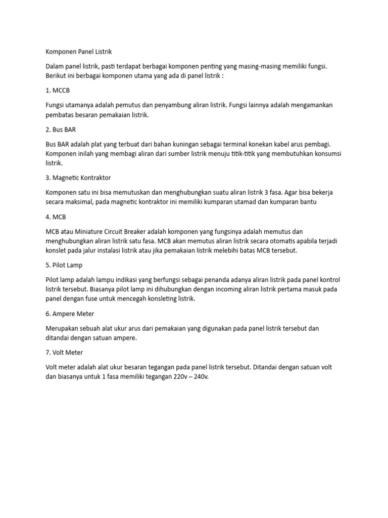 Komponen dan Standar Panel Listrik | PDF
