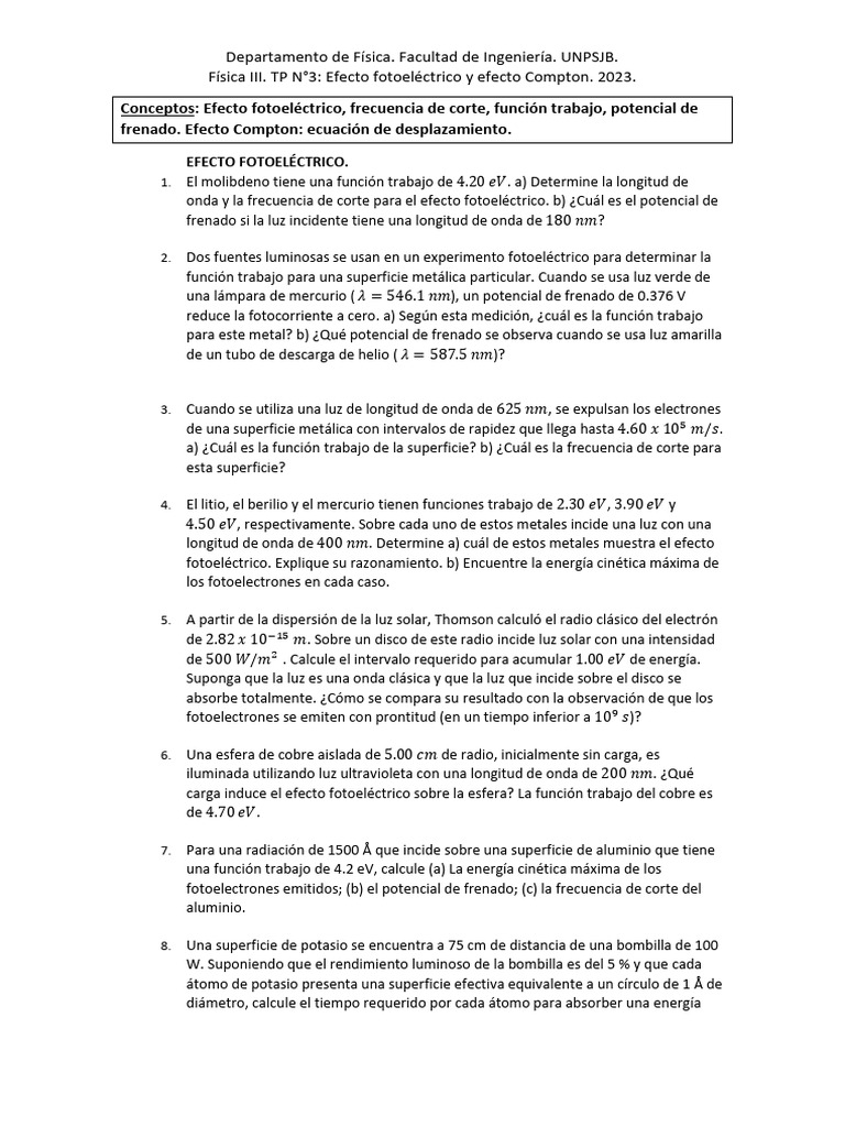 TP3 - Efecto Fotoeléctrico y Efecto Compton | PDF | Efecto fotoeléctrico | Ligero