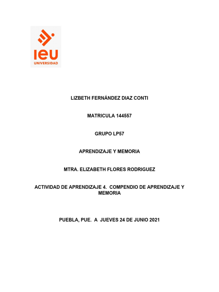 Tarea 4 Compendio | PDF | Memoria | Aprendizaje