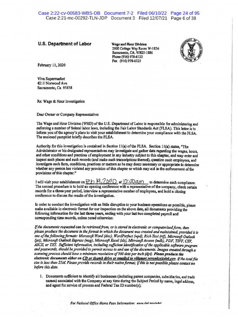 February 2020 DOL Letter To Viva Supermarket | PDF | Irs Tax Forms ...