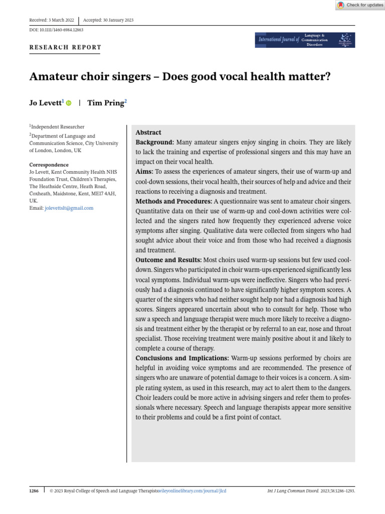 Intl J Lang Comm Disor - 2023 - Levett - Amateur Choir Singers Does ...
