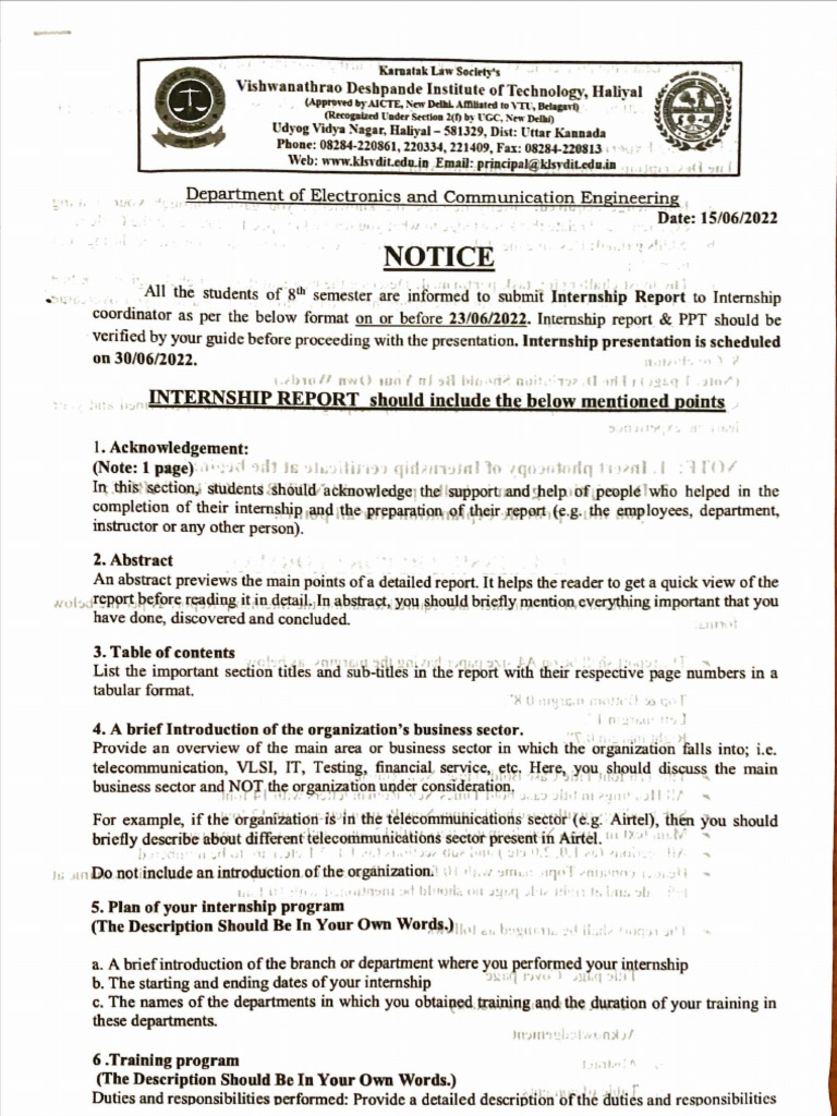 Internship Report Format & Notice | PDF