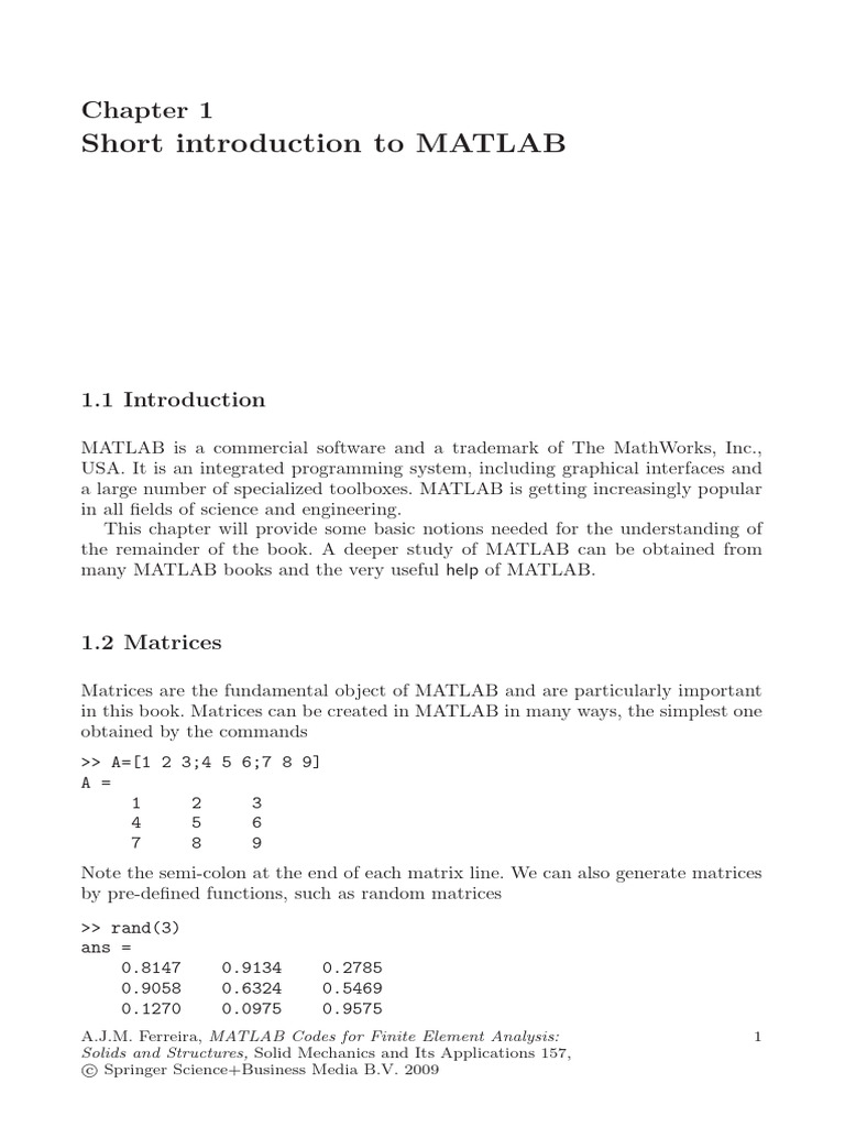 Introduction To Matlab | PDF | Eigenvalues And Eigenvectors | Matrix (Mathematics)