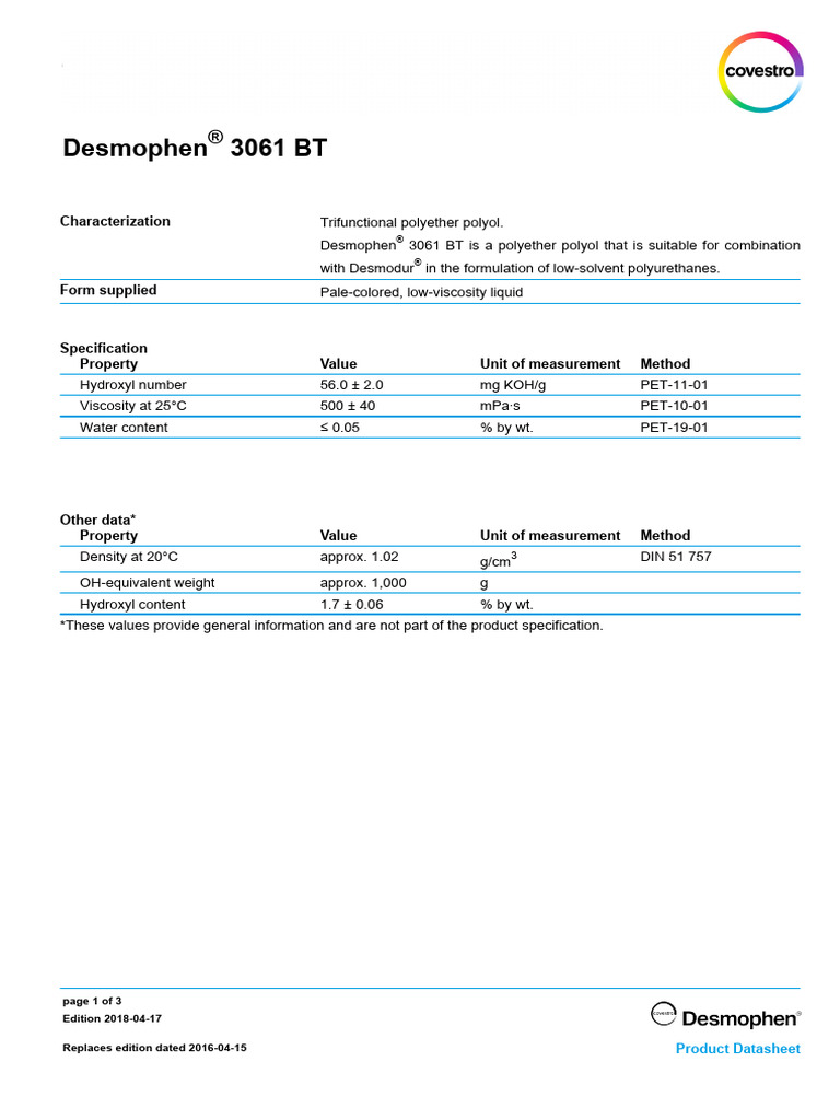 Desmophen 3061 BT - en - 05629489 00010122 00034214 | PDF ...