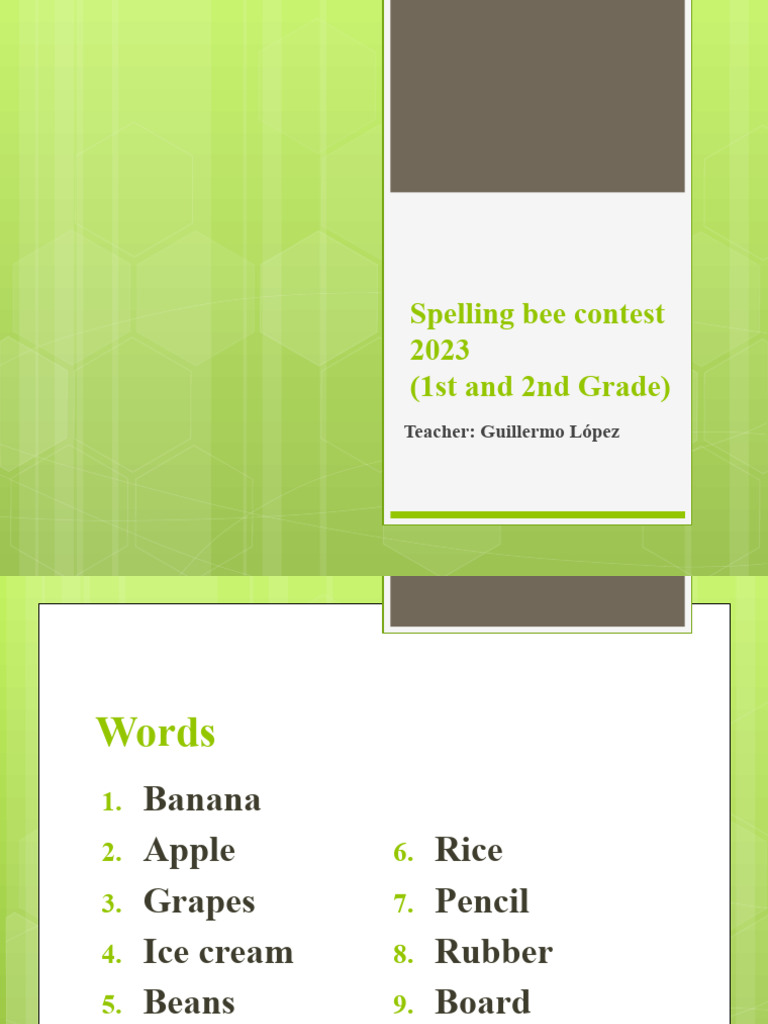 1st & 2nd Grade Spelling Bee Contest 2023 | PDF