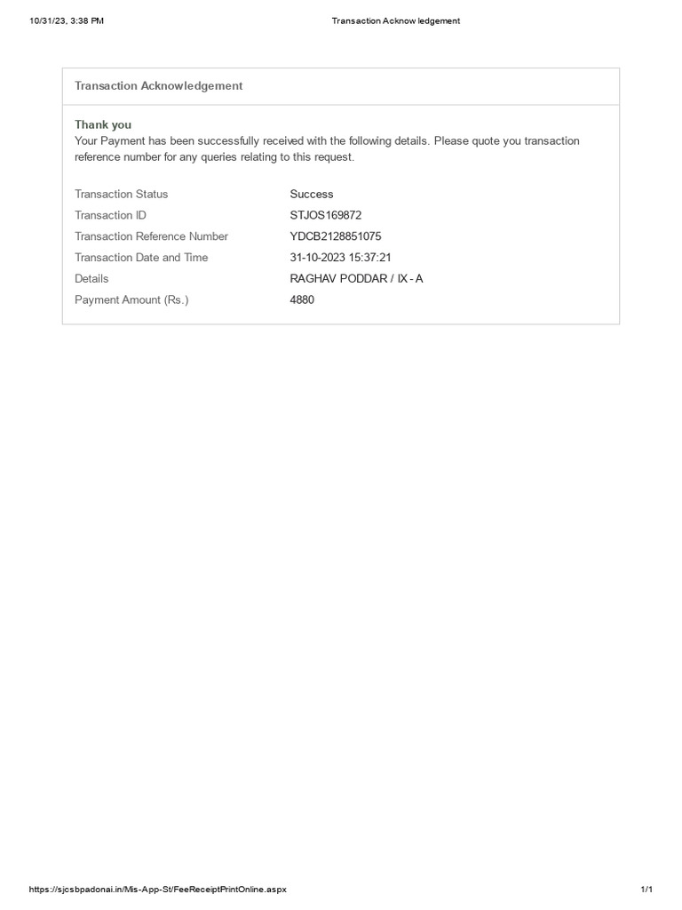 Transaction Acknowledgement | PDF