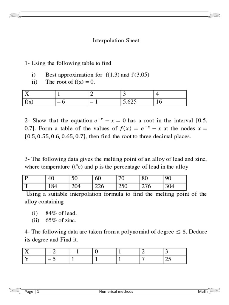 1st Sheet | PDF | Interpolation | Applied Mathematics