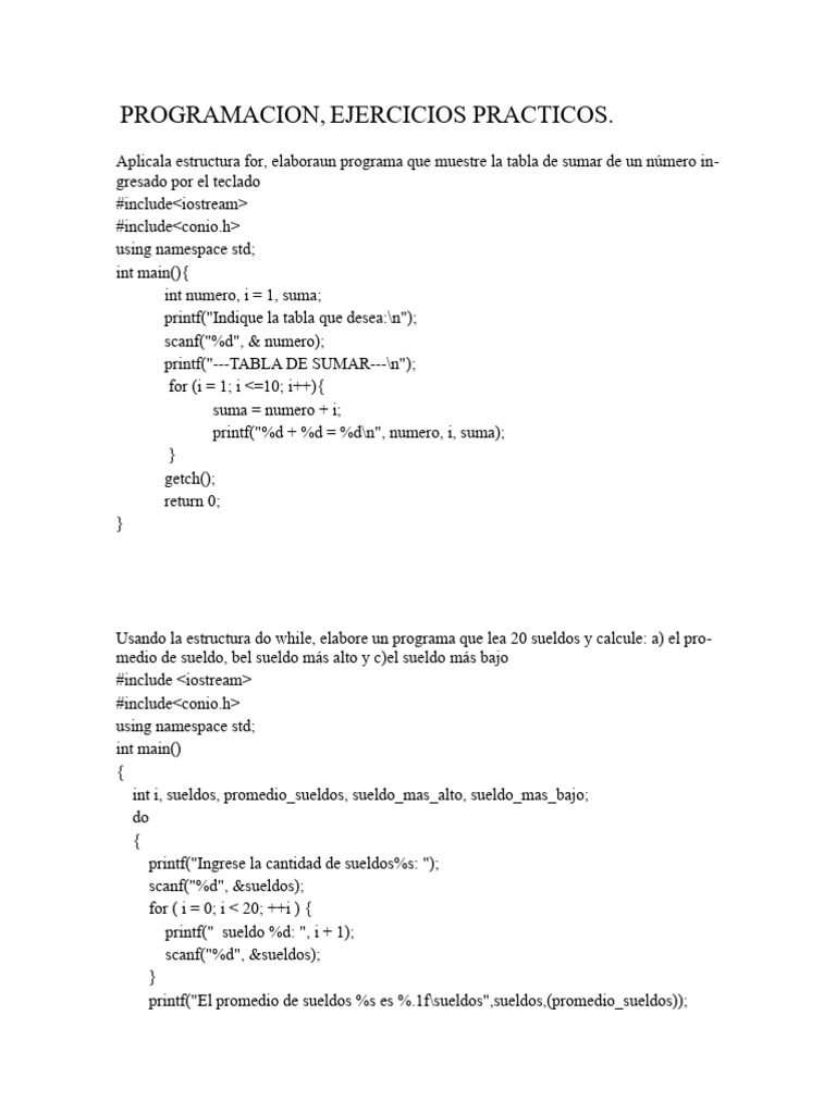 Programacion, Ejercicios Practicos 3. | PDF | Métodos y materiales de ...