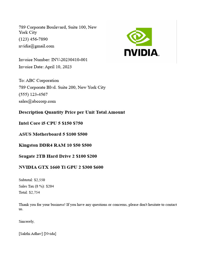 Nvidia Invoice | PDF