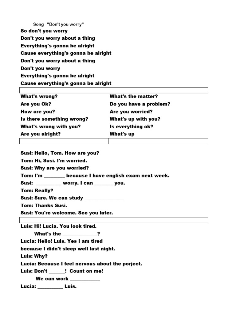 Don't Worry: A Supportive Dialogue | PDF | Language Arts & Discipline