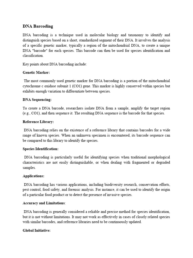 DNA Barcoding | PDF | Species | Dna