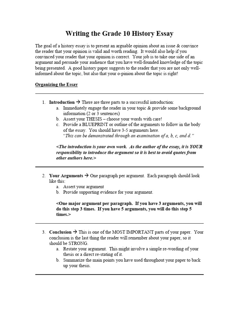 A Writing The Grade 10 History Essay | PDF | Essays | Argument