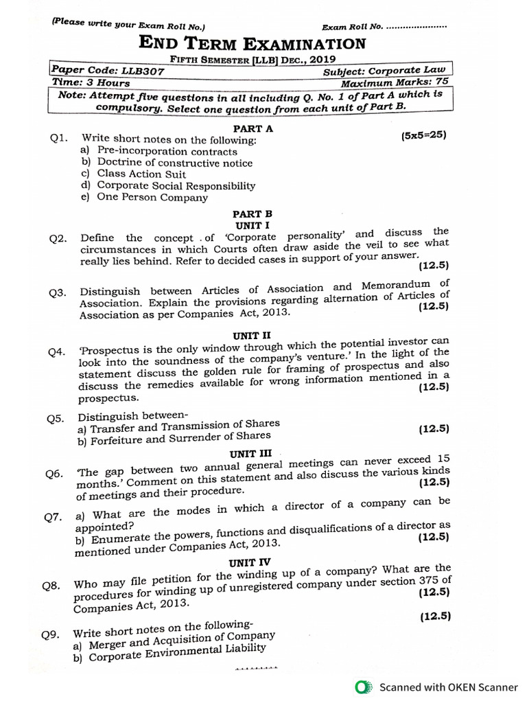 Ballb 5th Semester PY Question Paper | PDF