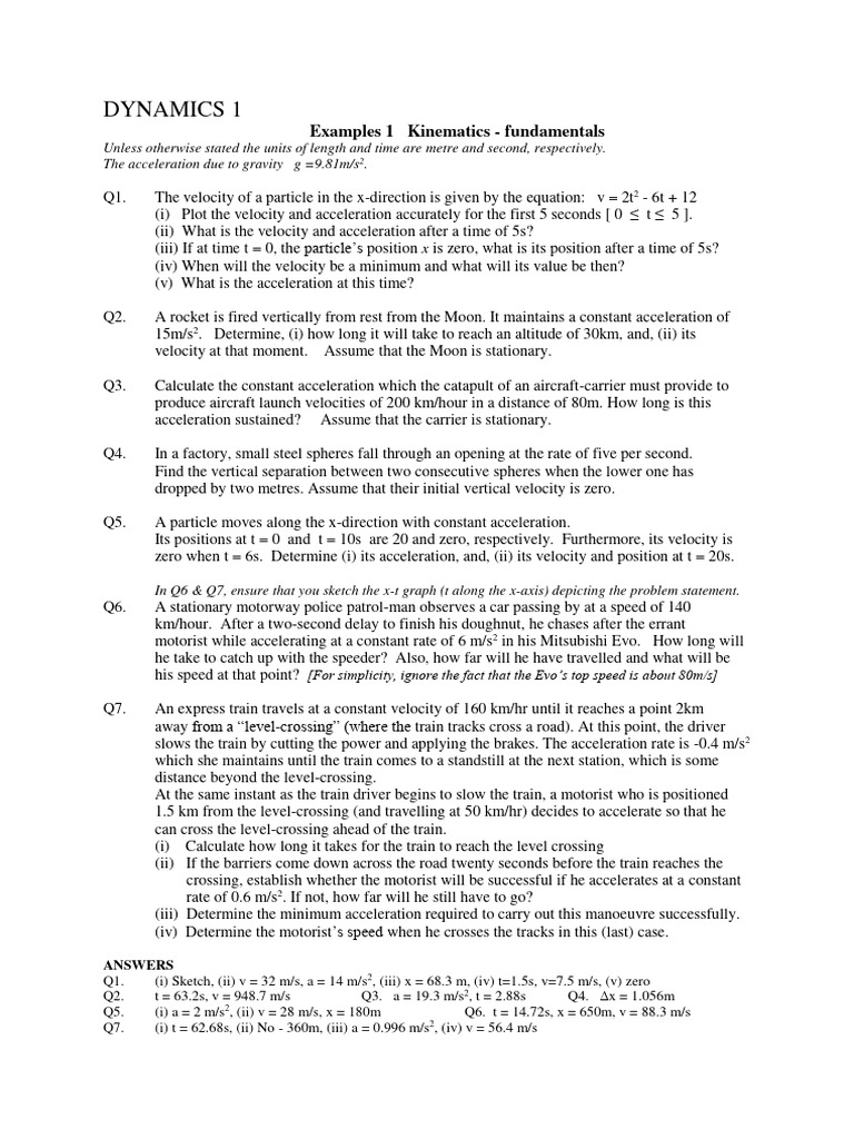 Dynamics Ex1 | PDF | Velocity | Acceleration