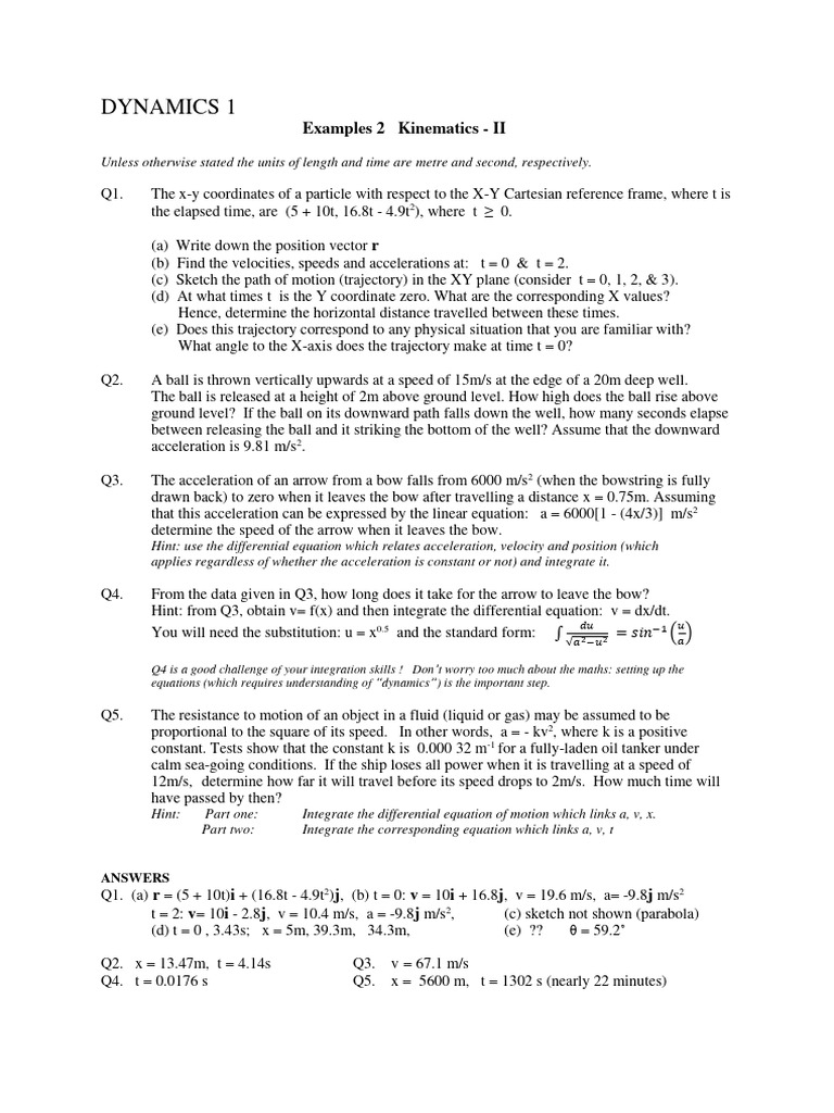 Dynamics Ex2 | PDF | Acceleration | Physical Quantities