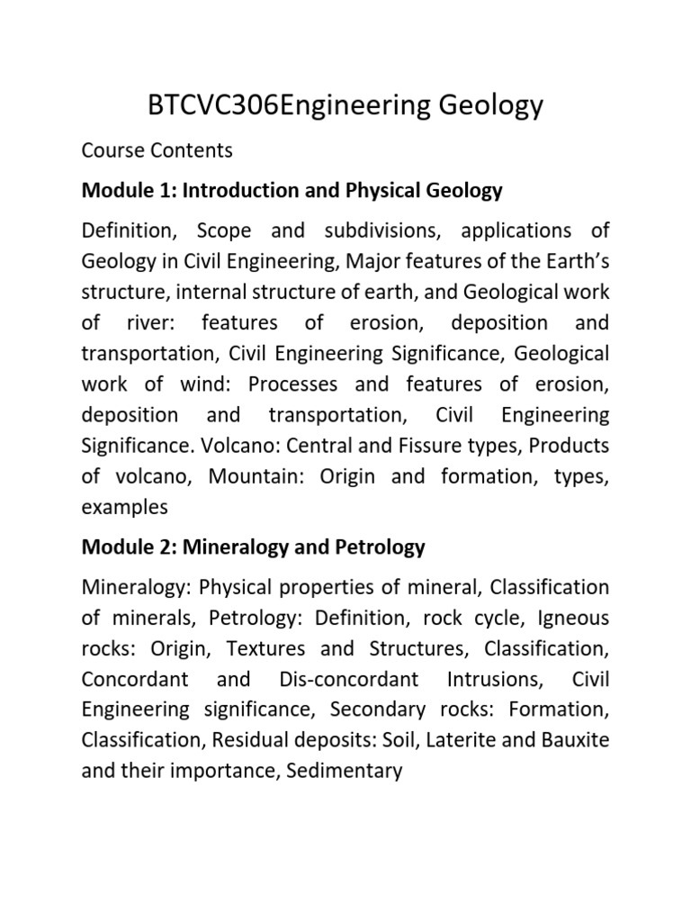 BTCVC306Engineering Geology THEORY SYLLABUS | PDF | Rock (Geology ...