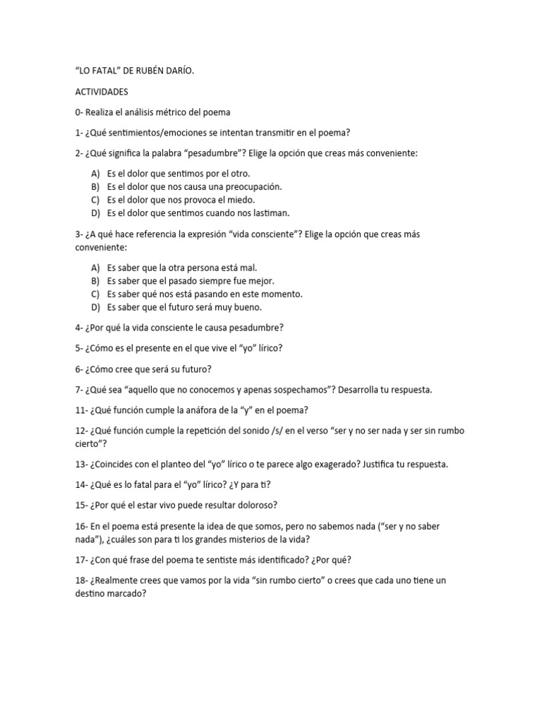Lo Fatal Actividades | PDF