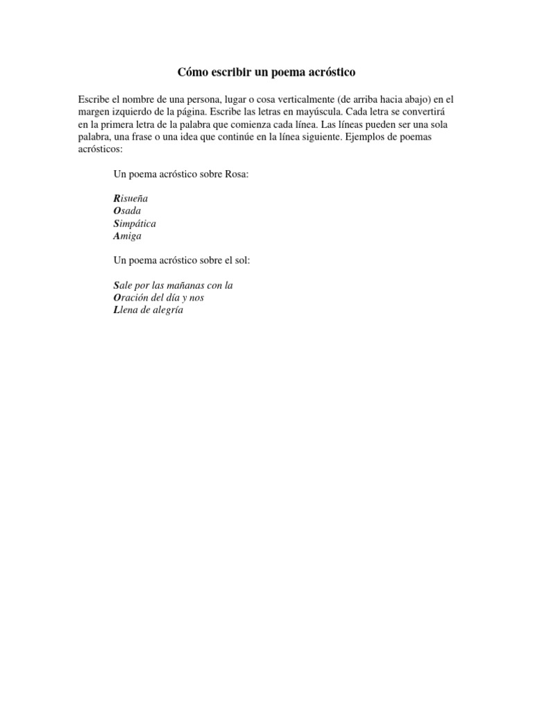 Acrostic Poem SPANISH | PDF | Poesía | Clásicos
